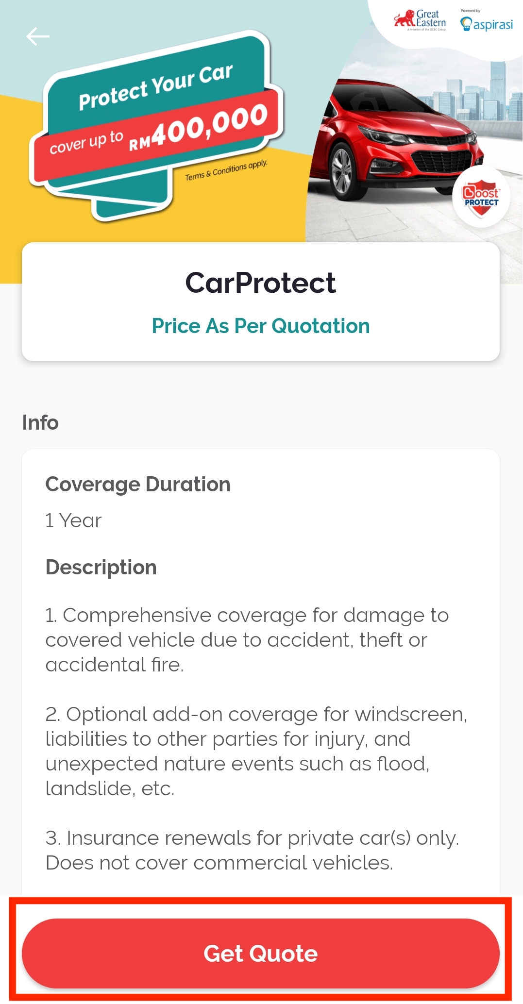 Boost CarProtect: Renew car insurance via the Boost eWallet app